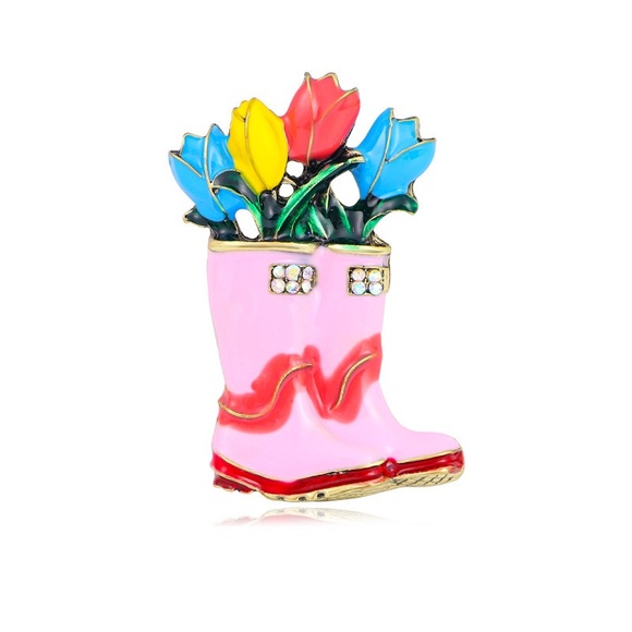 Jewelry | Cute Pink Boot Flower Brooch | Poshmark